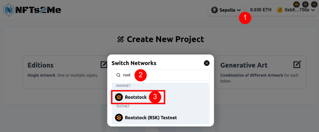 How to Create an NFT Project on Rootstock with NFTs2Me - NFTs2Me